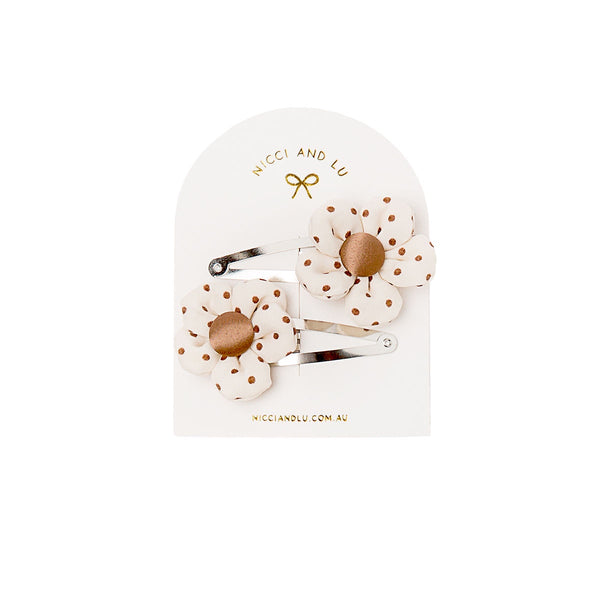 Puffy Daisy Clips Set-Latte - NICCI AND LU