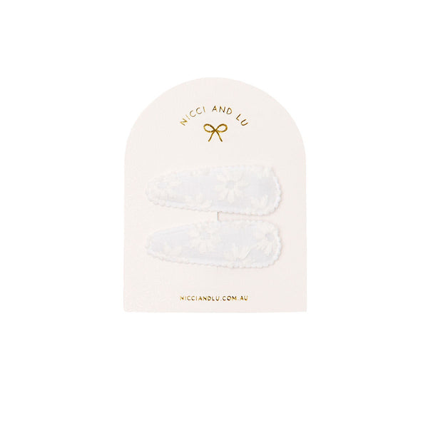 Snap Clips-White Wild Flower Broidery - NICCI AND LU